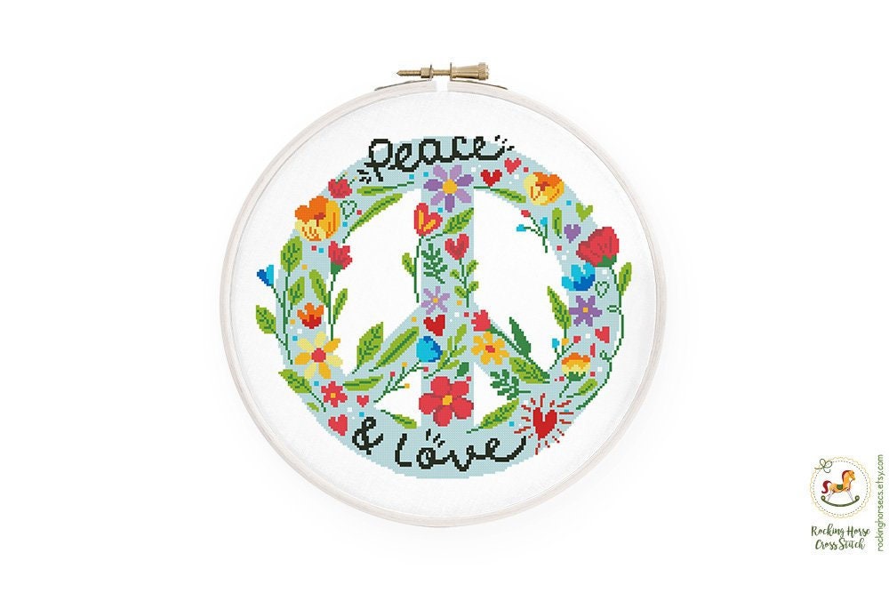 Peace and Love Cross Stitch Pattern Floral Peace Sign Cross Stitch Cute ...
