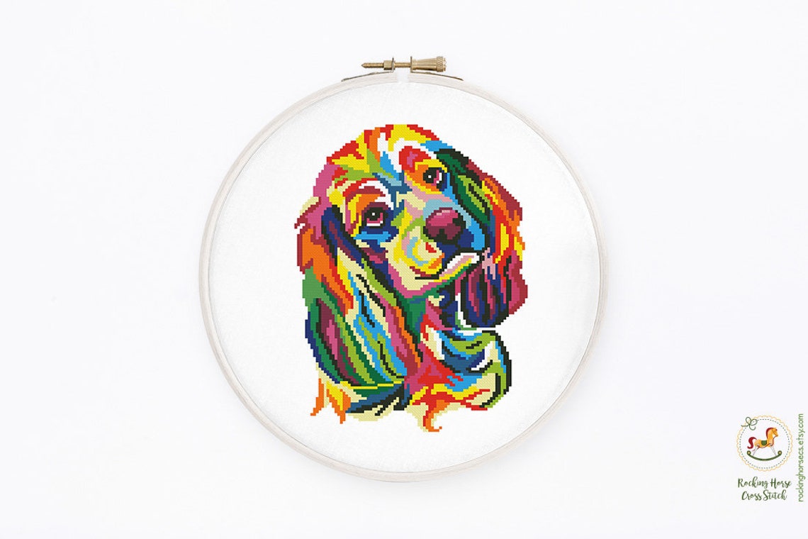 Colorful Cocker Spaniel Cross Stitch Pattern Abstract Rainbow | Etsy