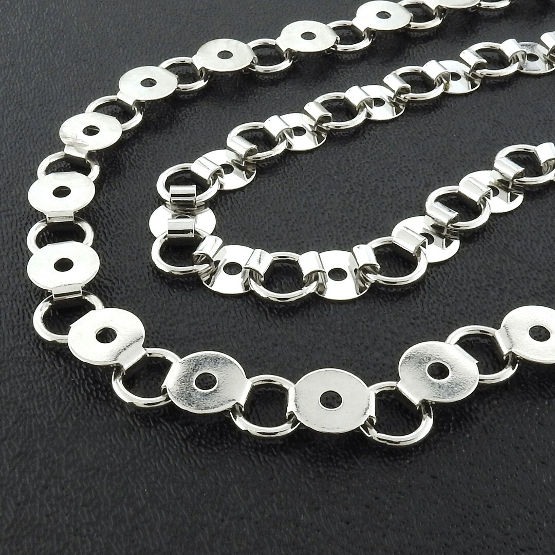 One Foot of Flat Round Blank Chain Rhodium Plated Steel - Etsy