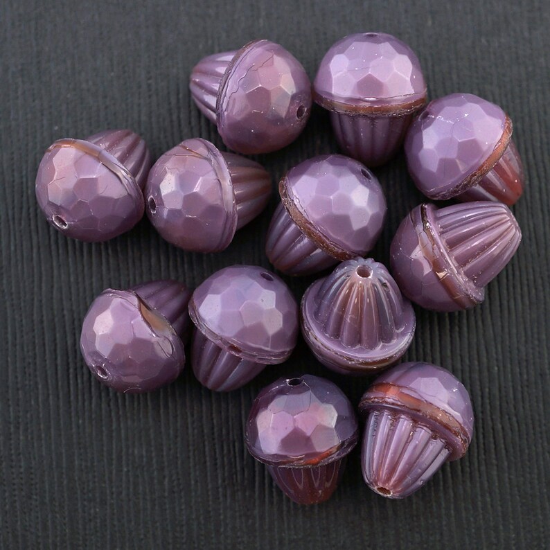 12 pcs Purple Acorn Beads Red German Glass Oak Nut 13mm | Etsy