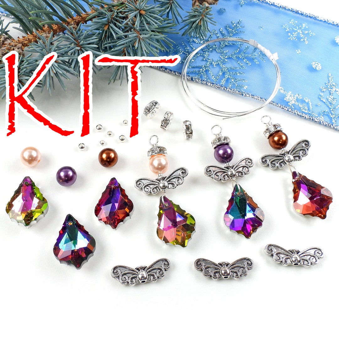 Kit Trio of Dancing Angel Pendants, Faceted Glass Drops, Pink, Red, and ...