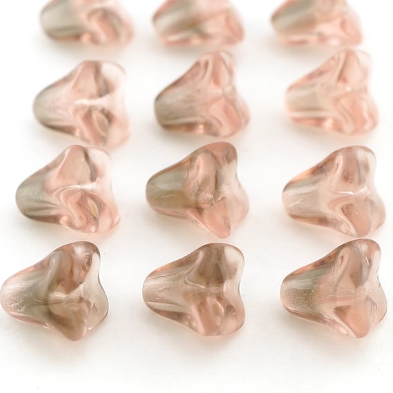 12 pcs Small Smoky Peach Bell Flower Beads German Glass | Etsy