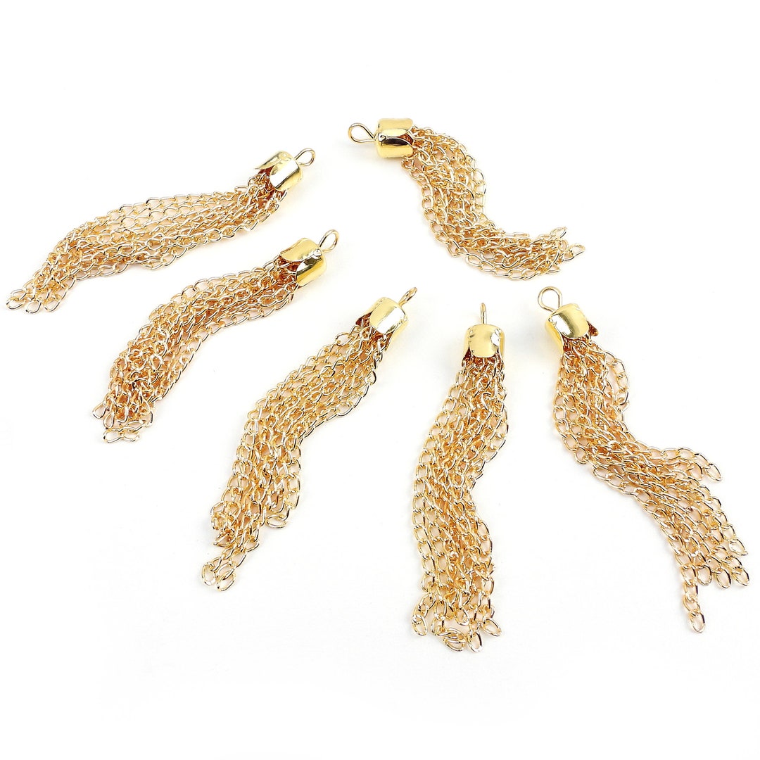 6 Pcs Small Gold Tone Chain Tassels, Jewelry Components, 2 Inches Long ...