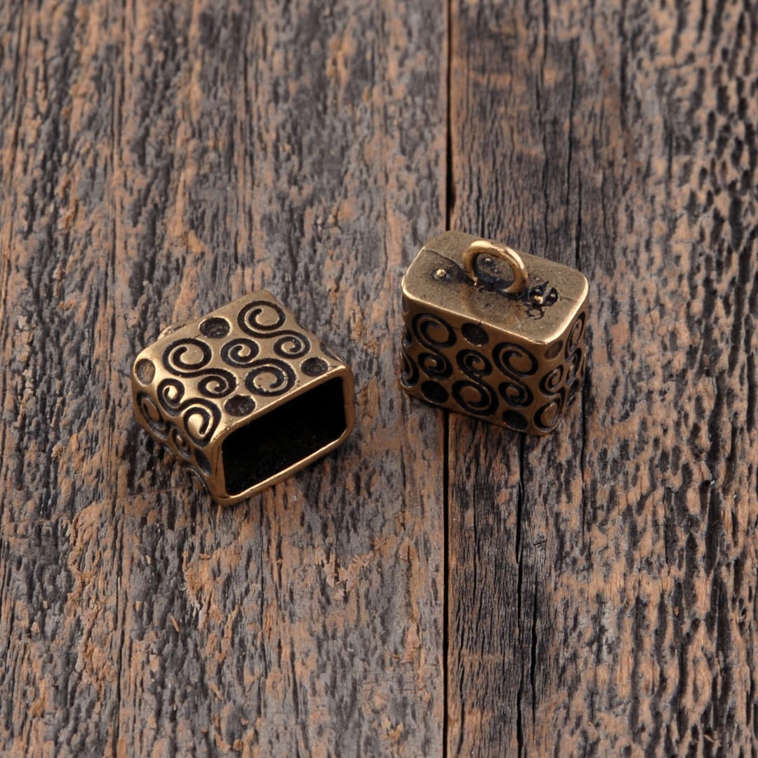 2 Pcs Brass Leather End Caps With Loop, Glue in Caps, Licorice Leather ...