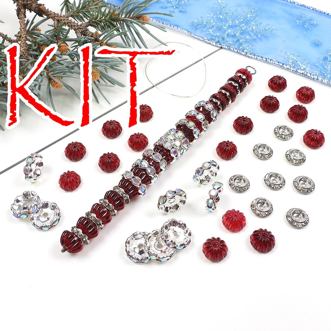 KIT Red Icicle Ornament, Crystal Rhinestones, Vintage German Glass ...