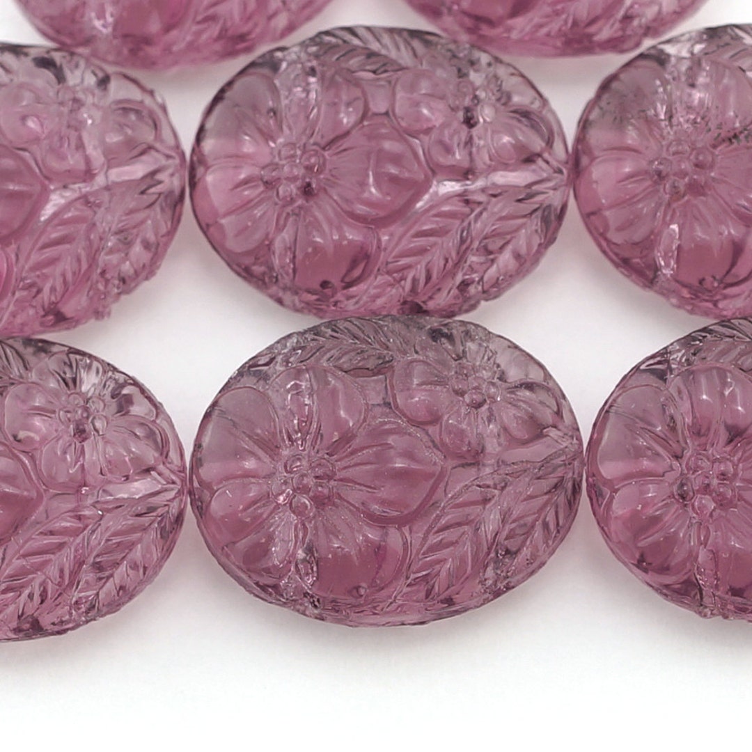 8 Pcs Flat Oval 2 Hole Beads, Amethyst Glass Beads, 20mm, Closeout # ...