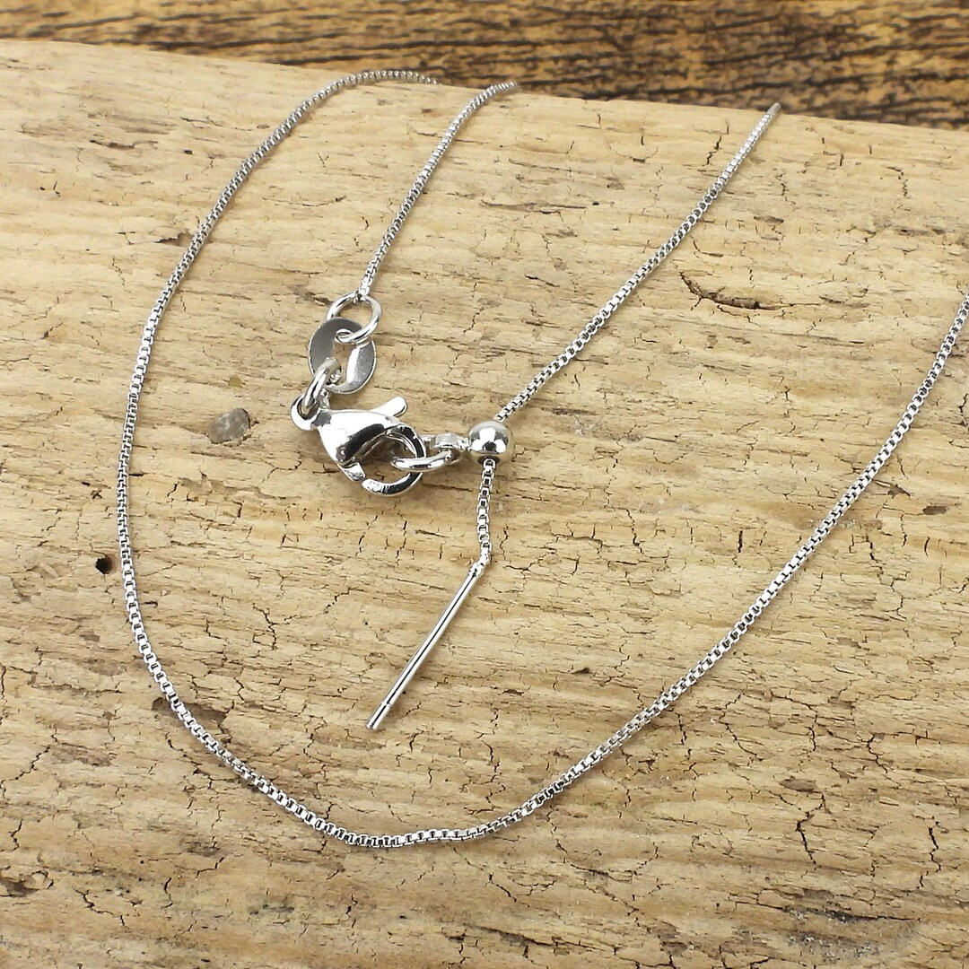 String a Bead Necklace Chain, Silver Tone Stainless Steel Box Chain ...