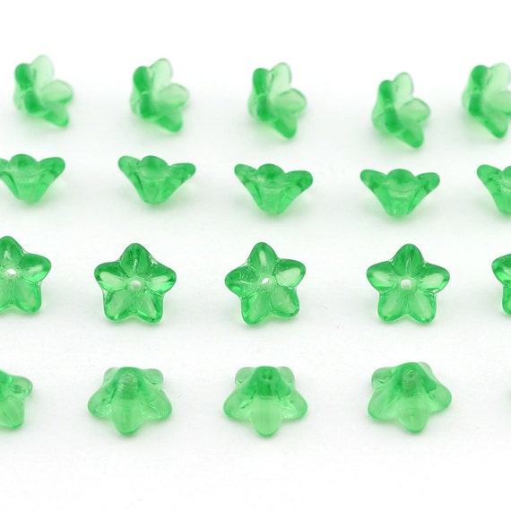 20 Pcs Small Transparent Kelly Green Flower Beads German | Etsy