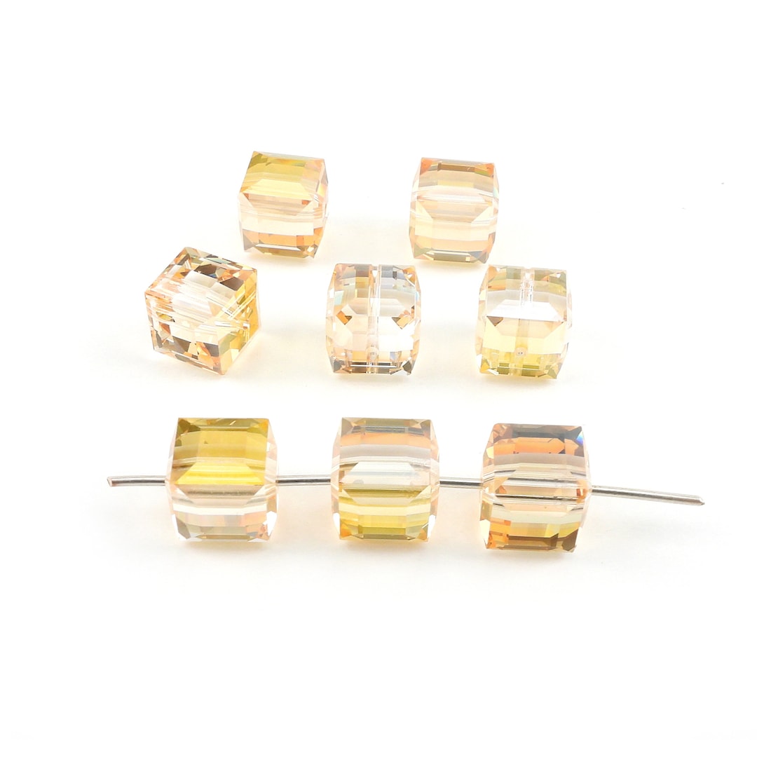 8 Pcs Swarovski Cube Beads, Crystal Brandy, Yellow, Article 5601, Irina Miech, 8mm - Etsy