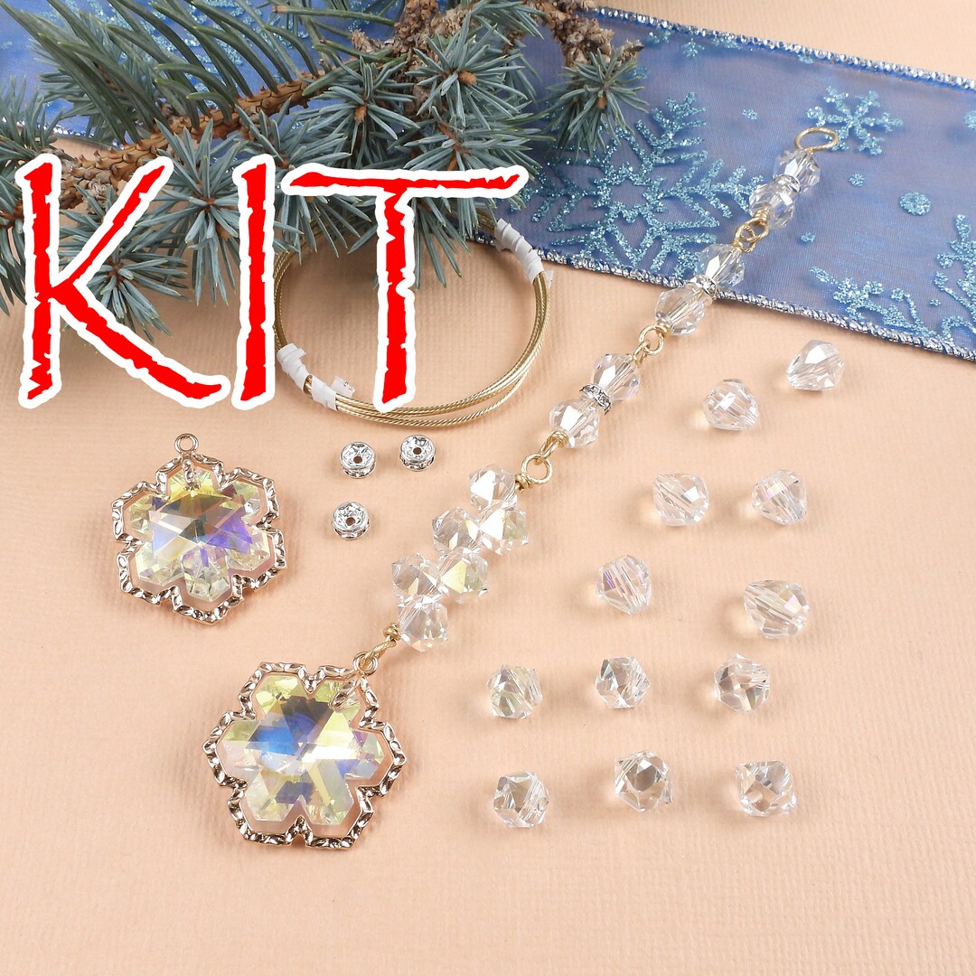 KIT Sparkling Glass Snowflake Ornament, Faceted Snow Flake Pendant ...