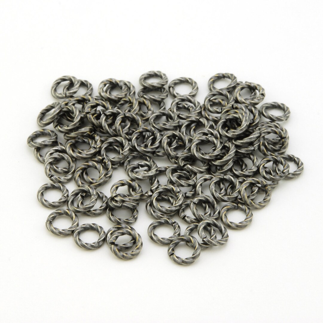 100 Pcs Twisted Jump Rings, Antiqued Silver Plated Brass Components ...