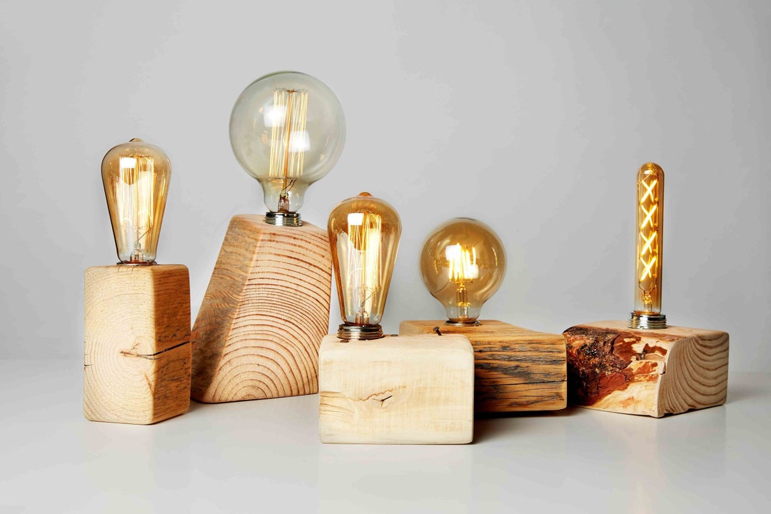 Edison Bulb Lamp Made From Reclaimed Wood, Housewarming Gift, Bedside ...