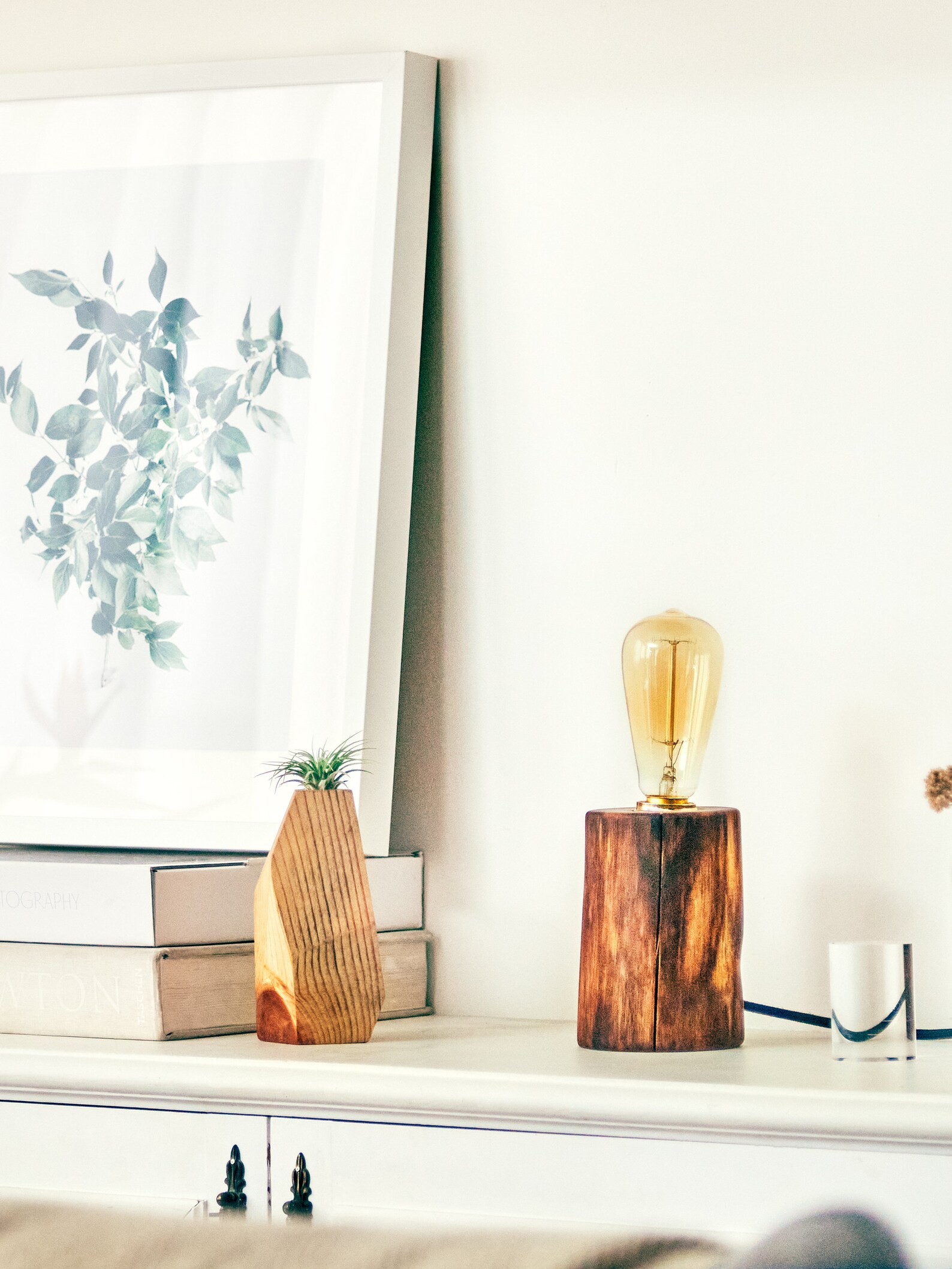 Wood Desk Lamp With Edison Light Bulb Home Office Bedside - Etsy