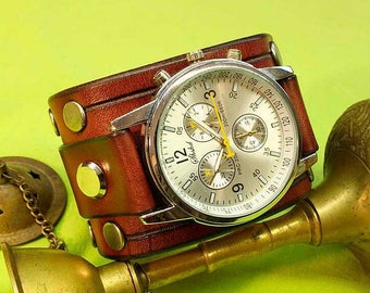 Handmade Brown Watch Cuff Strap Mens Watch Leather Strap 16mm, 18mm ...
