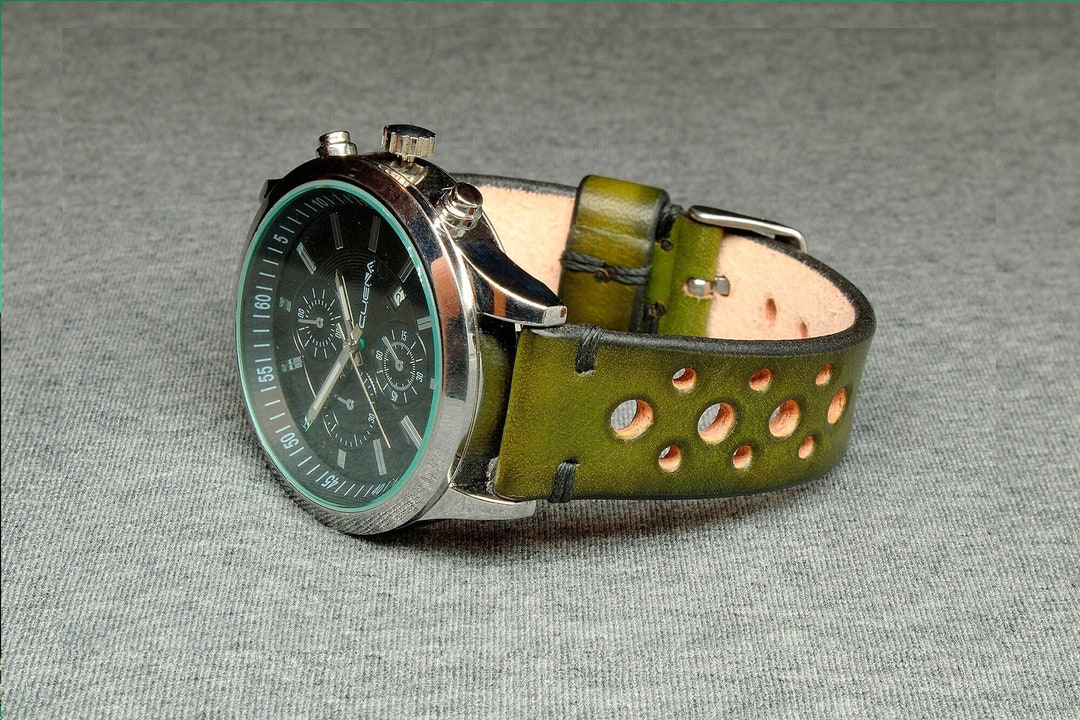 Handmade Watch Strap Rally, Watch Strap From Green Itallian Leather ...