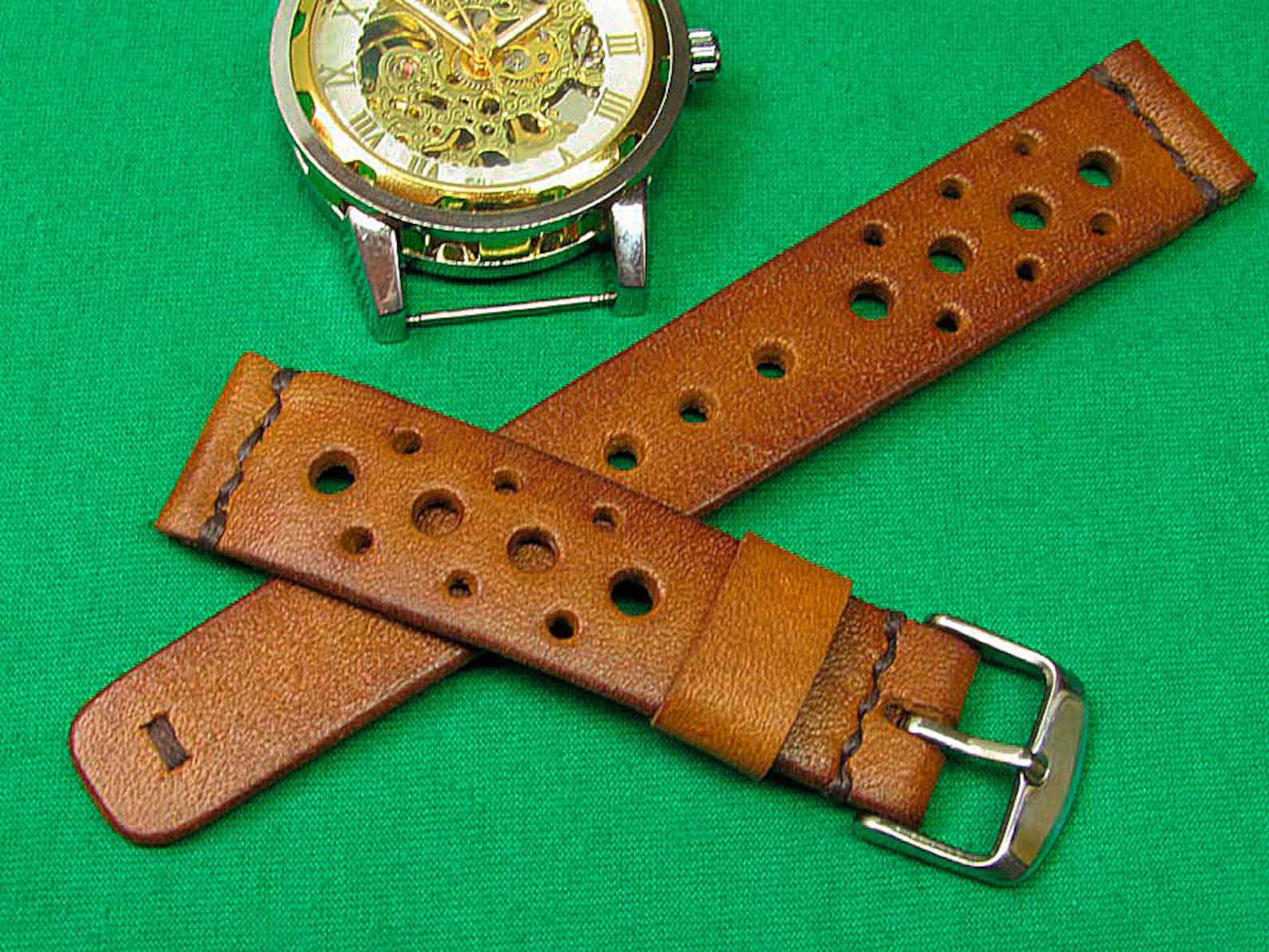 Handmade Rally Watch Strap Whiskey Leather Watch Strap 24mm - Etsy