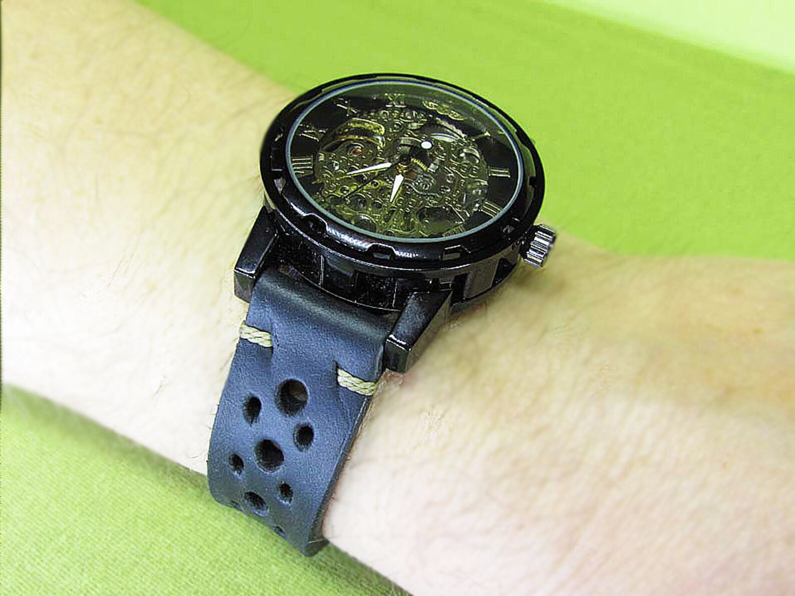 Handmade Rally Watch Strap of black leather Watch Strap 18mm | Etsy