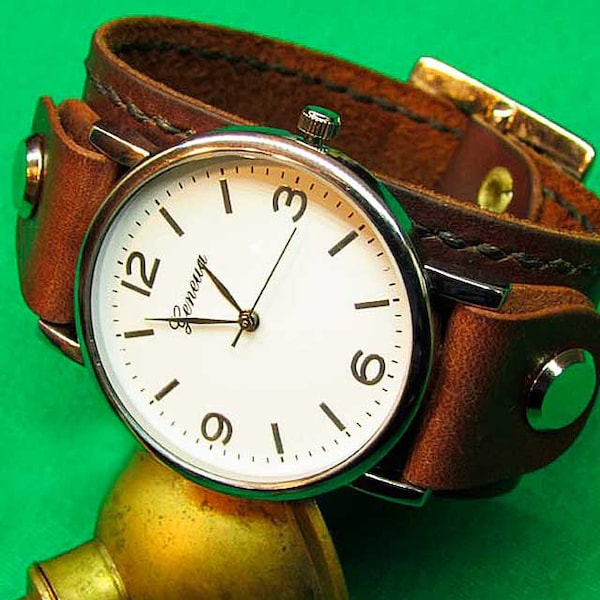 Leather Cuff Watch Women Brown - Etsy