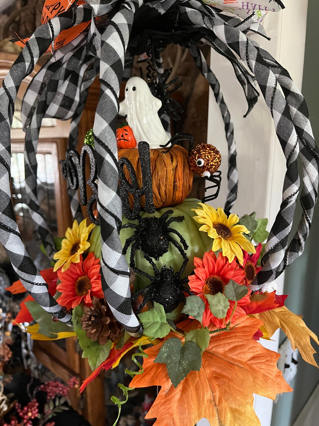 Handmade Halloween Spheres Pumpkin Wreath Spheres , Ghost Wreath ...