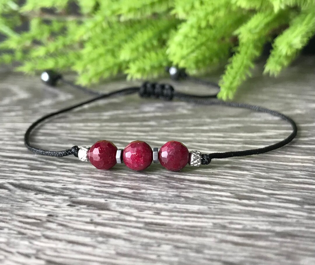 Kids/adult Genuine 6mm Ruby Adjustable Bracelet, Ruby Bracelet, Cord ...