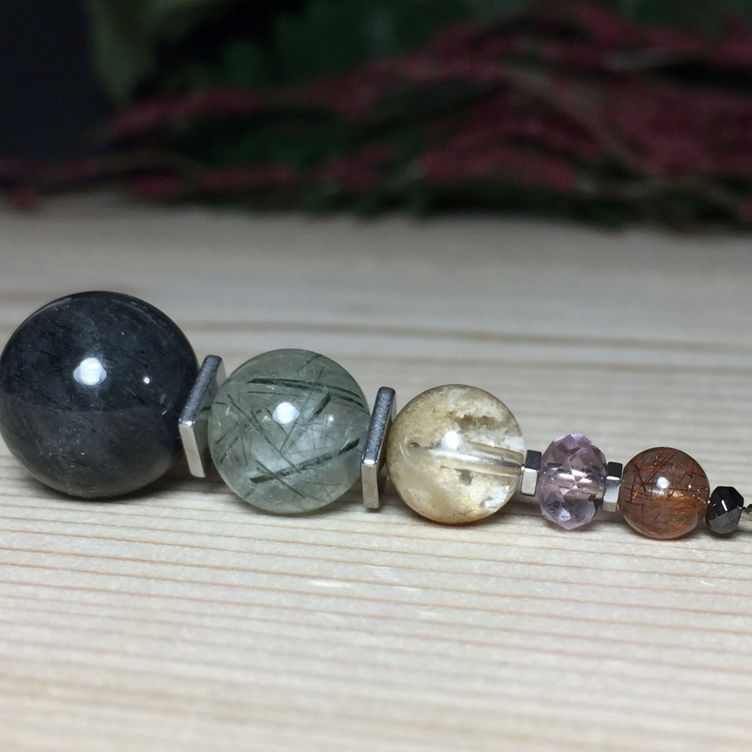 13.5mm Blue Rutilated Quartz Keychain, Actinolite, Phantom Quartz ...