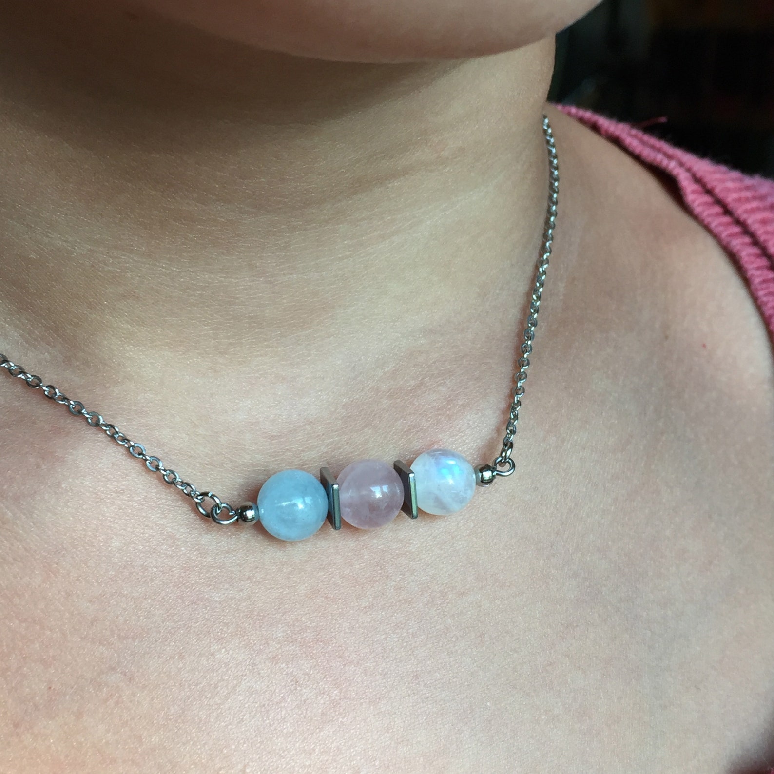 8mm Fertility Gemstone Bar Necklace, Brazilian Aquamarine Necklace ...