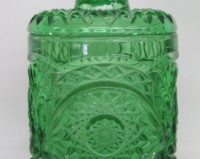 Imperial Hobstar Glass Emerald Green Biscuit Cookie Candy Jar With Lid ...