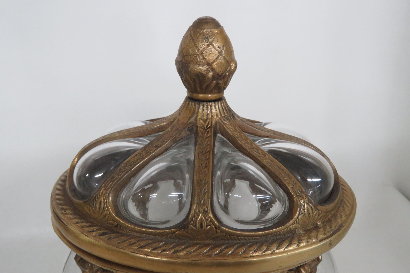Brass and Bubble Glass Lidded Dome Caged Apothecary Jar Humidor Trinket ...