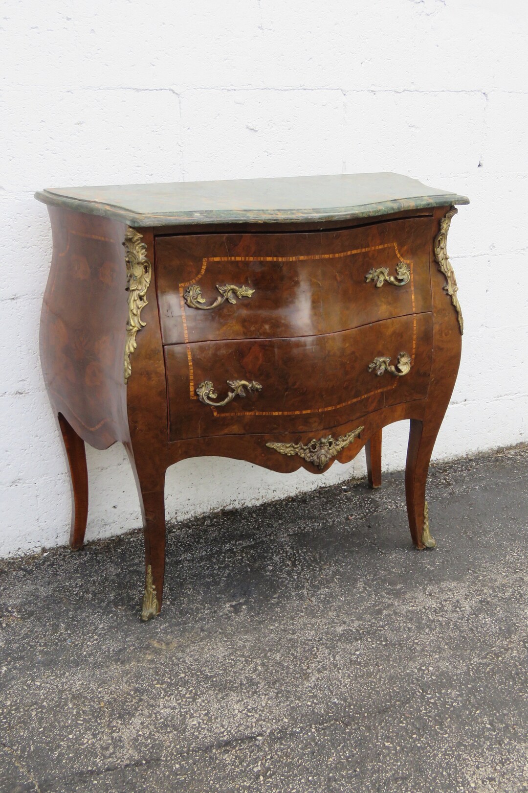 French Marble Top Bombay Serpentine Inlay Commode Dresser Bathroom ...