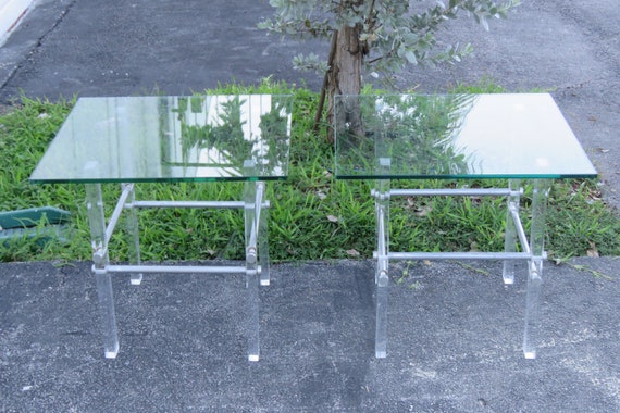 Mid Century Lucite Acrylic Glass Top Pair of Side Tables 2264 | Etsy