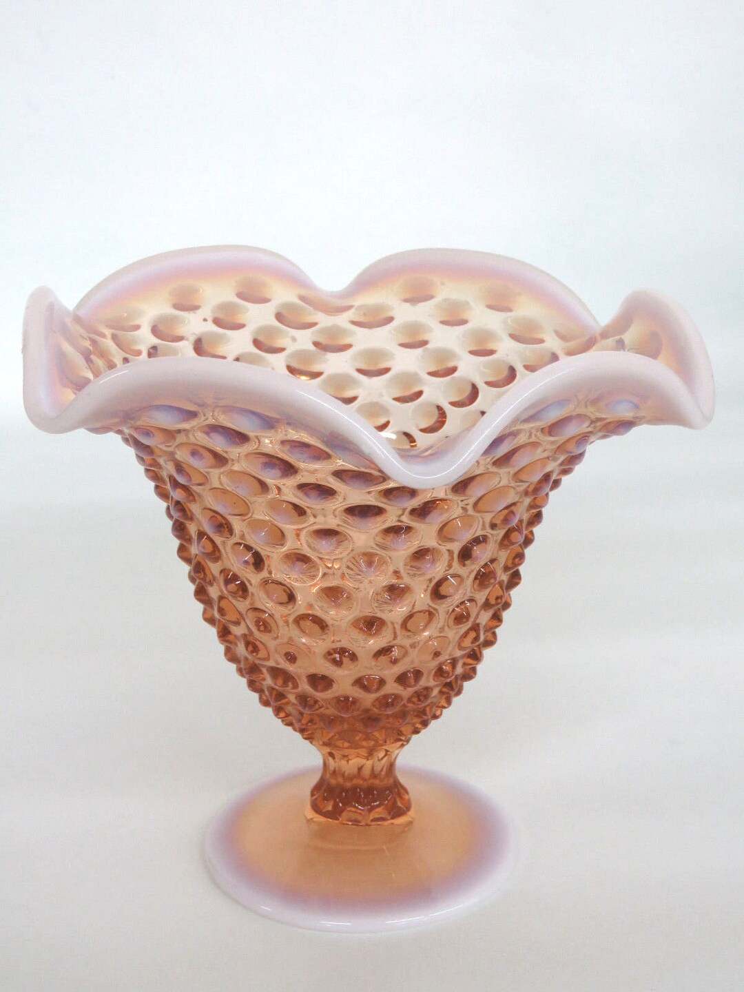 Duncan and Miller Hobnail Opalescent Glass Pink Ruffled Compote Candy ...