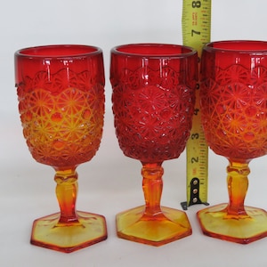 Fenton Glass Amberina Daisy Button Style Set of Three Goblets Cups 645B ...