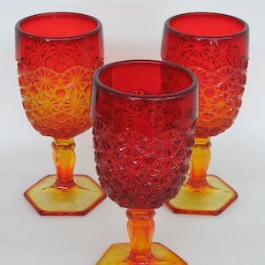 Fenton Glass Amberina Daisy Button Style Set of Three Goblets Cups 645B ...