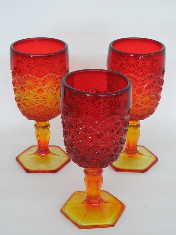 Fenton Glass Amberina Daisy Button Style Set of Three Goblets | Etsy