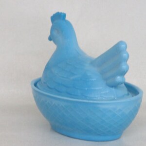 Blue Slag Glass Chicken Hen on Nest Small Covered Dish 2914B - Etsy