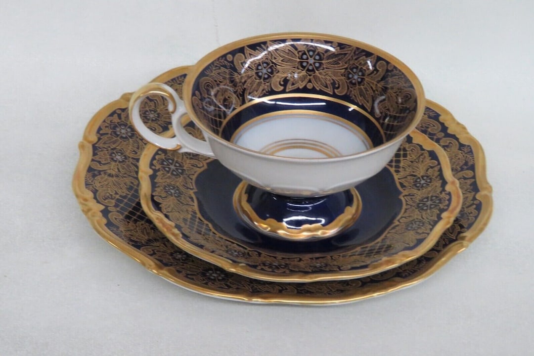 Echt Weimar Germany Kobalt Dora Tea Cup Saucer and Dessert Plate Set ...