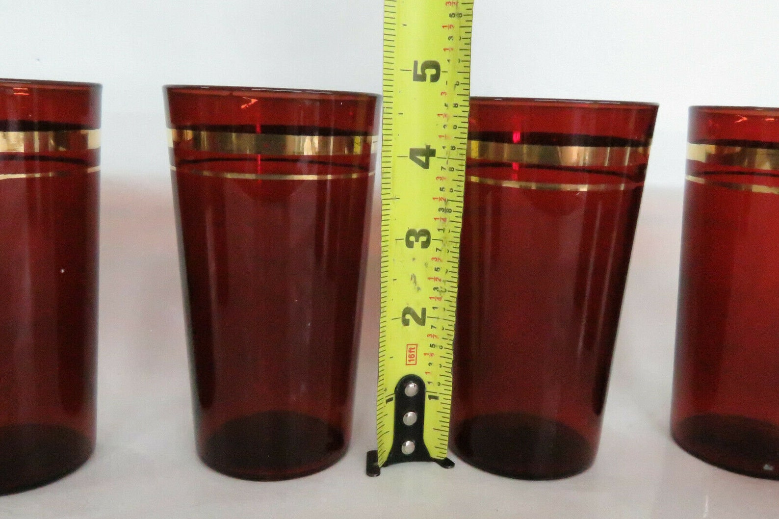 Ruby Red Glass Set of 7 Tumbler Water Juice Cups With Gold | Etsy