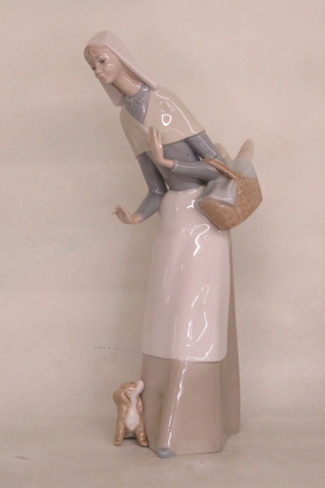 Lladro Spain Shepherdess With Puppy Dog Glazed Porcelain Figurine 3191B ...