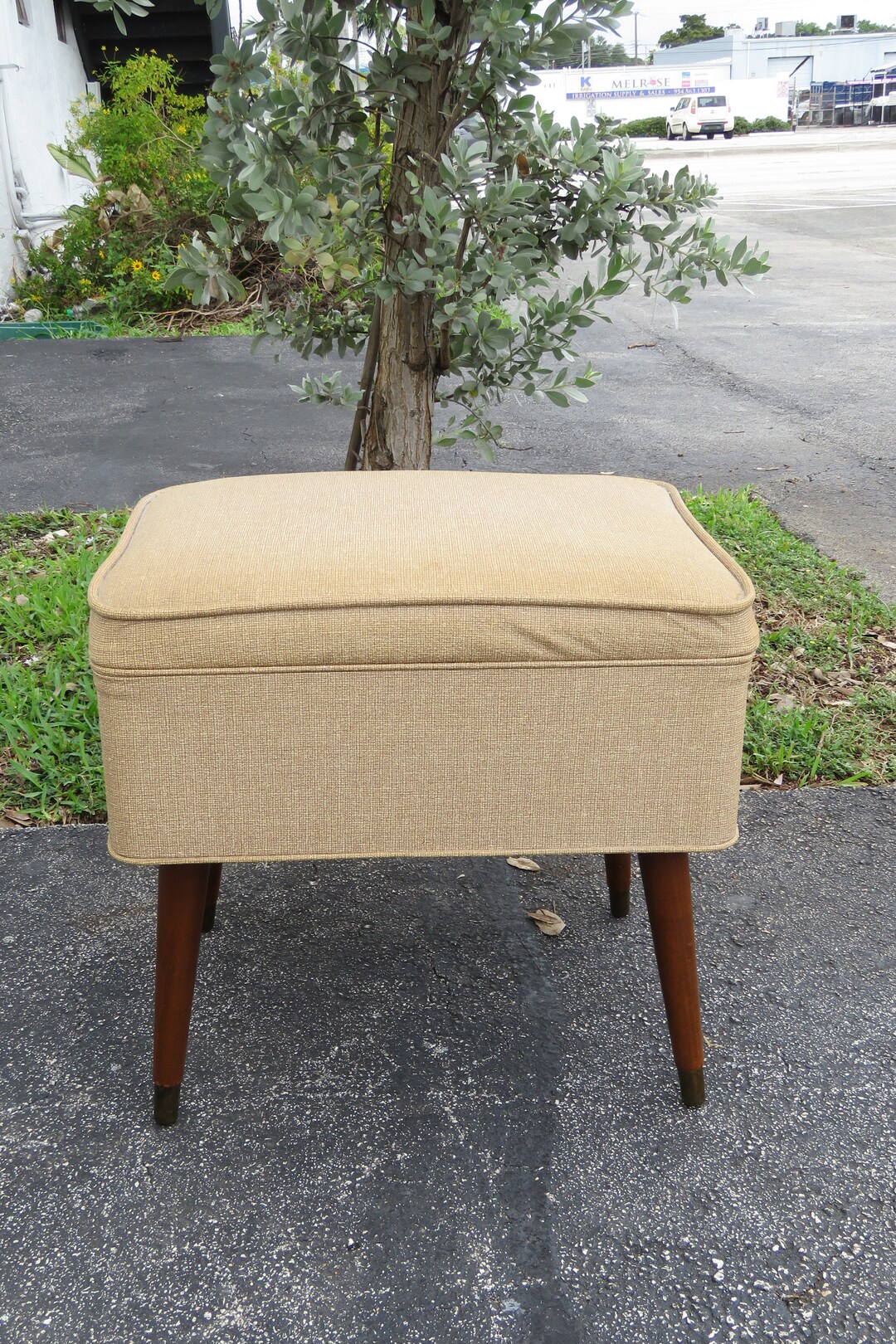 Singer Mid Century Modern Sewing Bench Foot Stool Storage Compartment ...