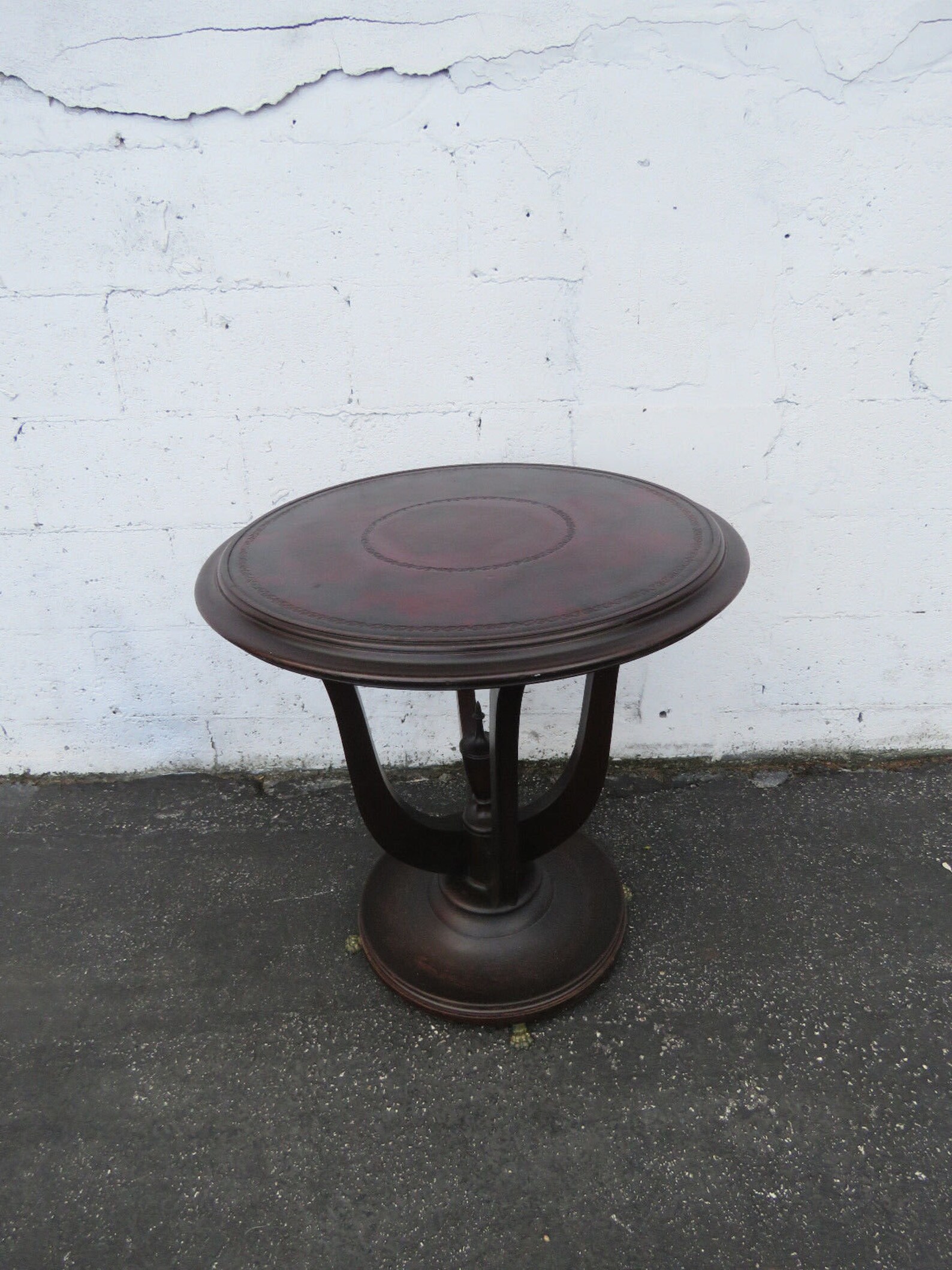 Mahogany Carved Round Leather Top Side Center Table 9139 | Etsy