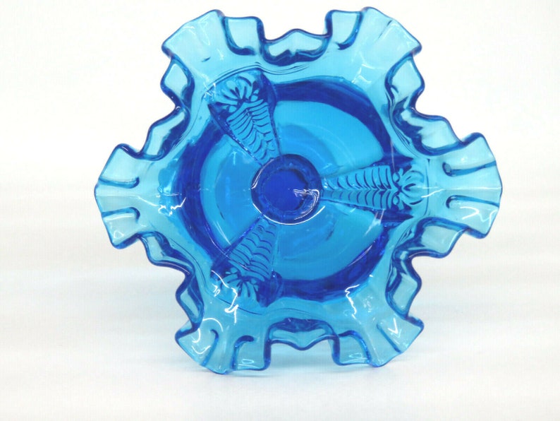 Fenton Style Blue Glass Ruffled Edge Pedestal Candy Dish - Etsy