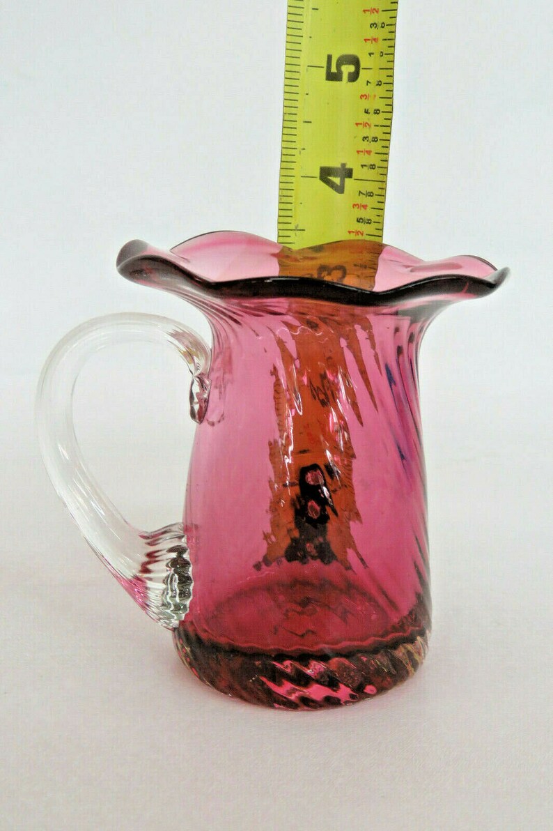 Pilgrim Style Cranberry Glass Ruffled Rim Small Pitcher Vase - Etsy