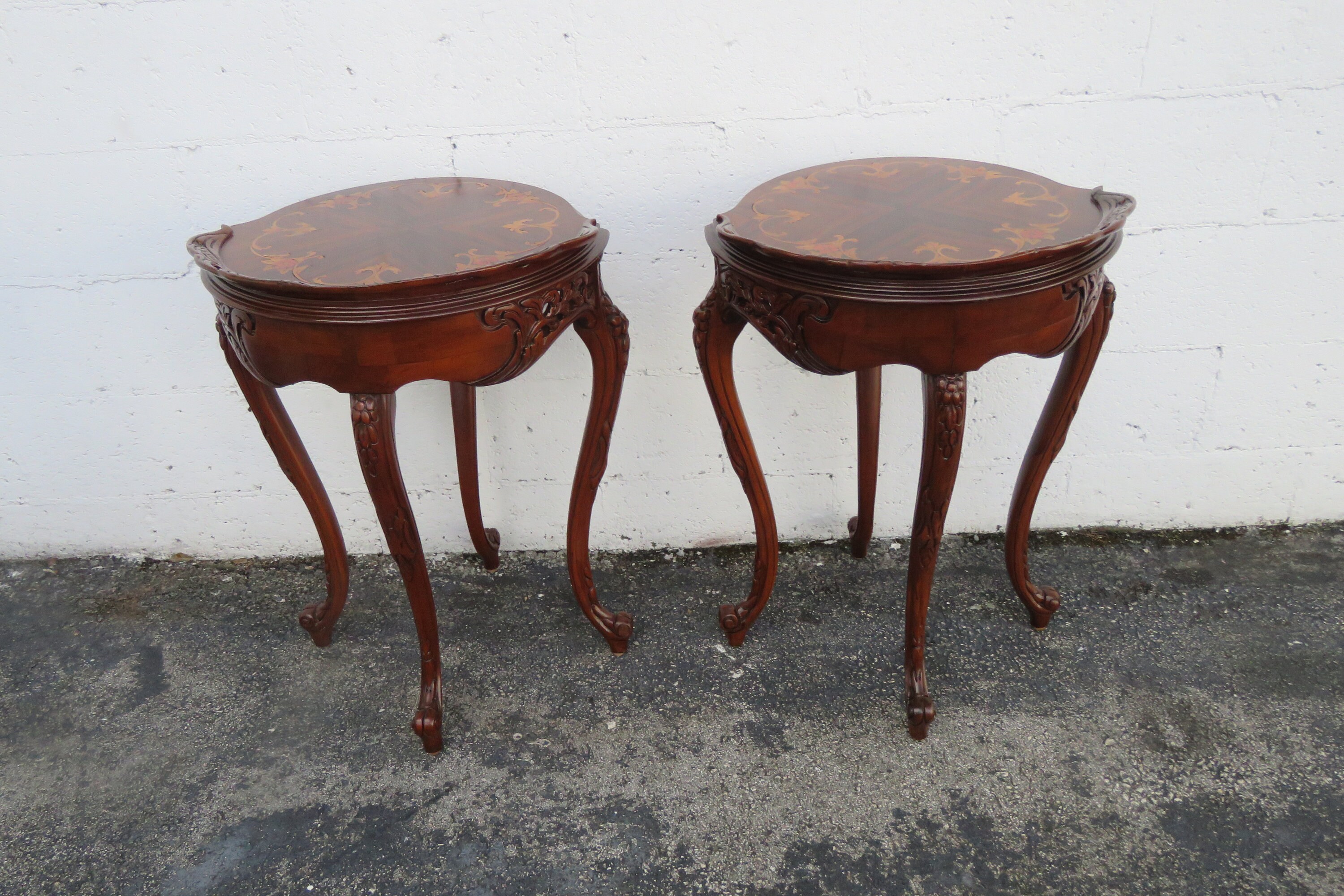 French Early 1900s Hand Carved Inlay Side End Tables a Pair - Etsy