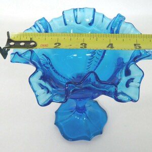 Fenton Style Blue Glass Ruffled Edge Pedestal Candy Dish Compote 742B ...
