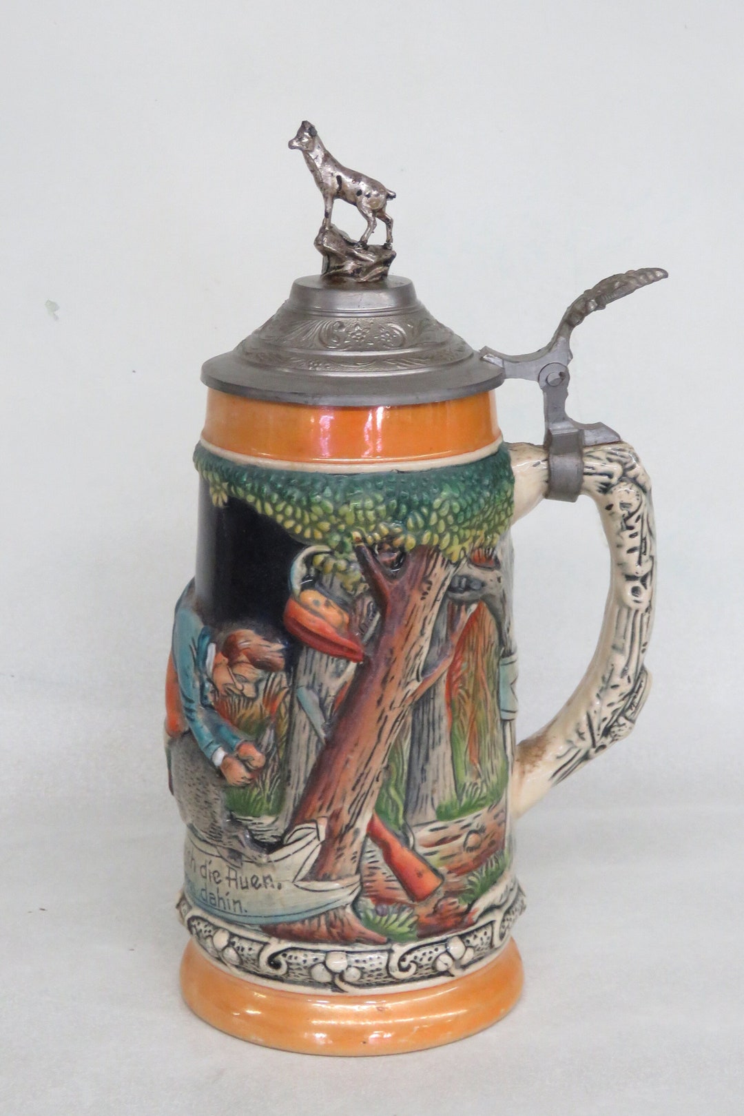 West Germany Ceramic Man Hunting Boar Lidded Beer Stein 3447B - Etsy