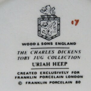 Wood and Sons Uriah Heep Charles Dickens Franklin Porcelain Toby Jug ...