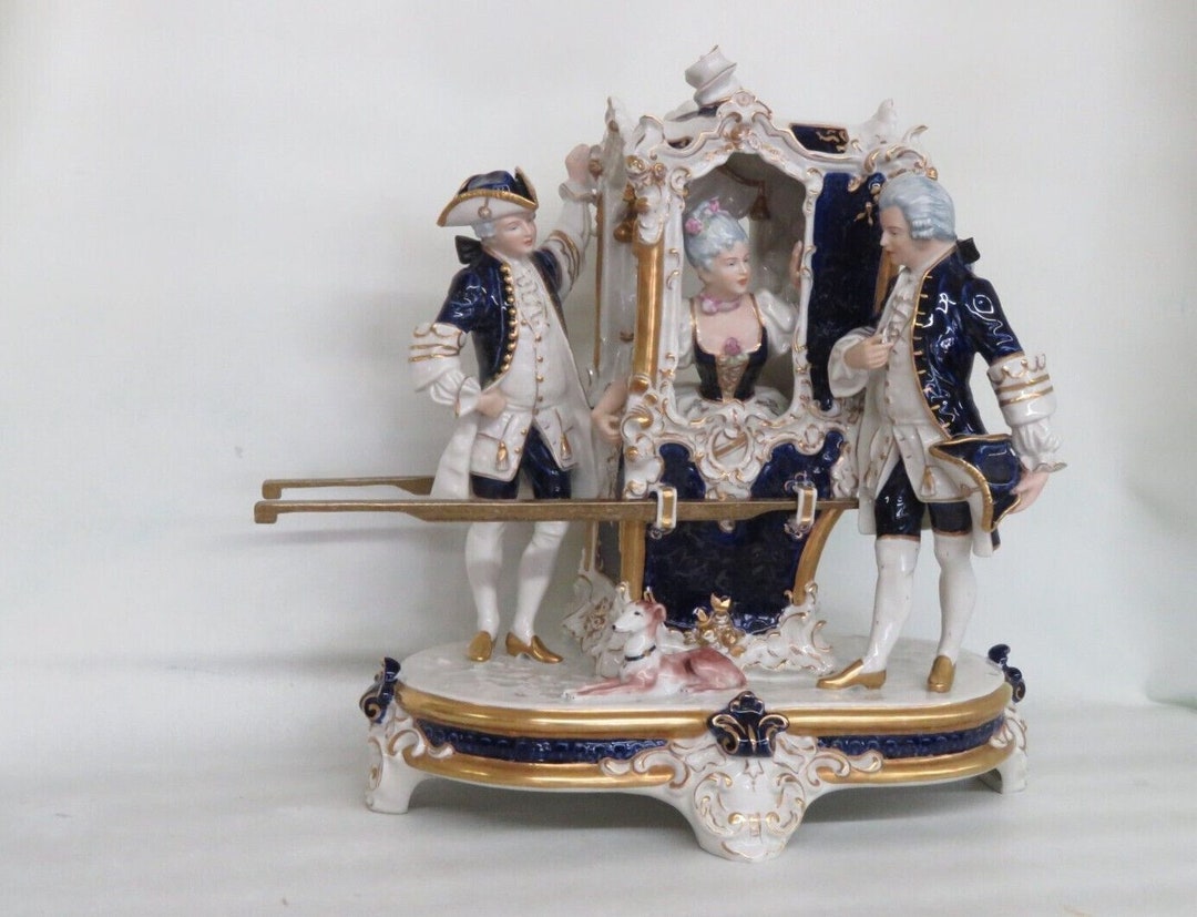 Royal Dux Rococo Porcelain Figurine Carriage Sedan Chair Coach Statue ...