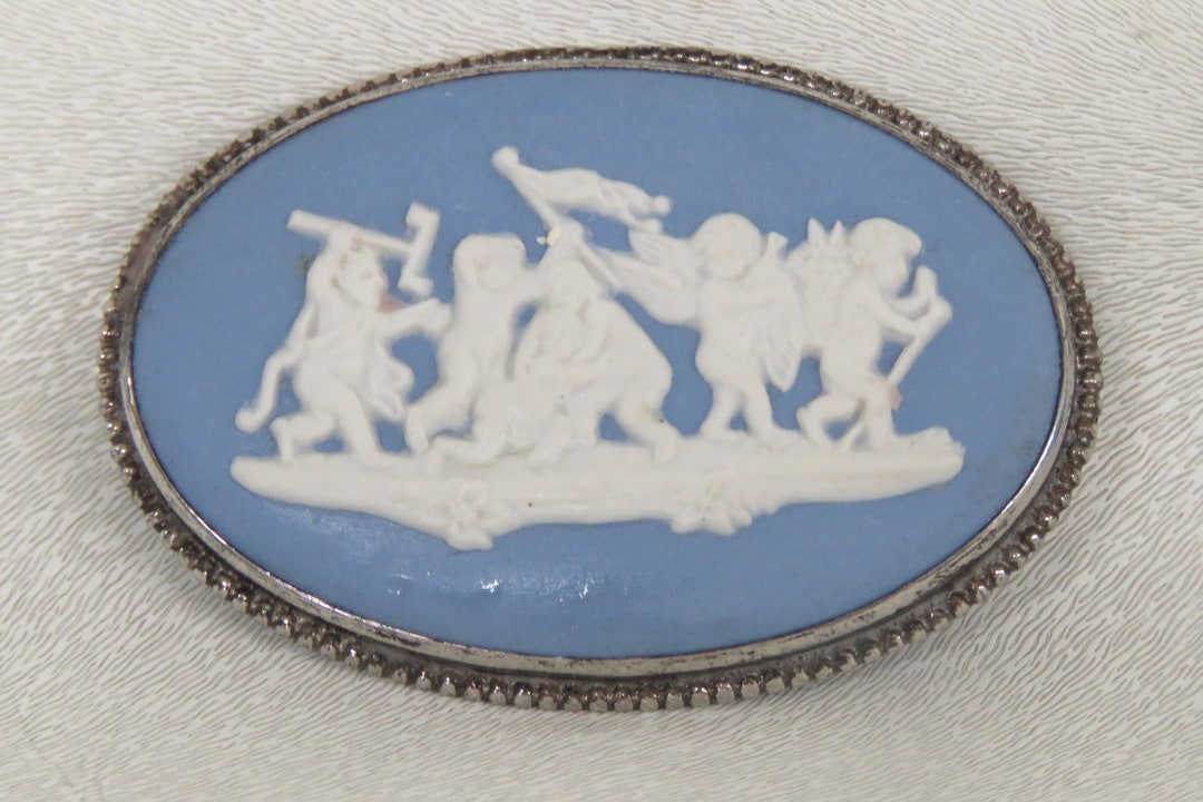 Wedgwood England Blue Jasperware Cameo Cherubs Brooch Pin 3412B - Etsy