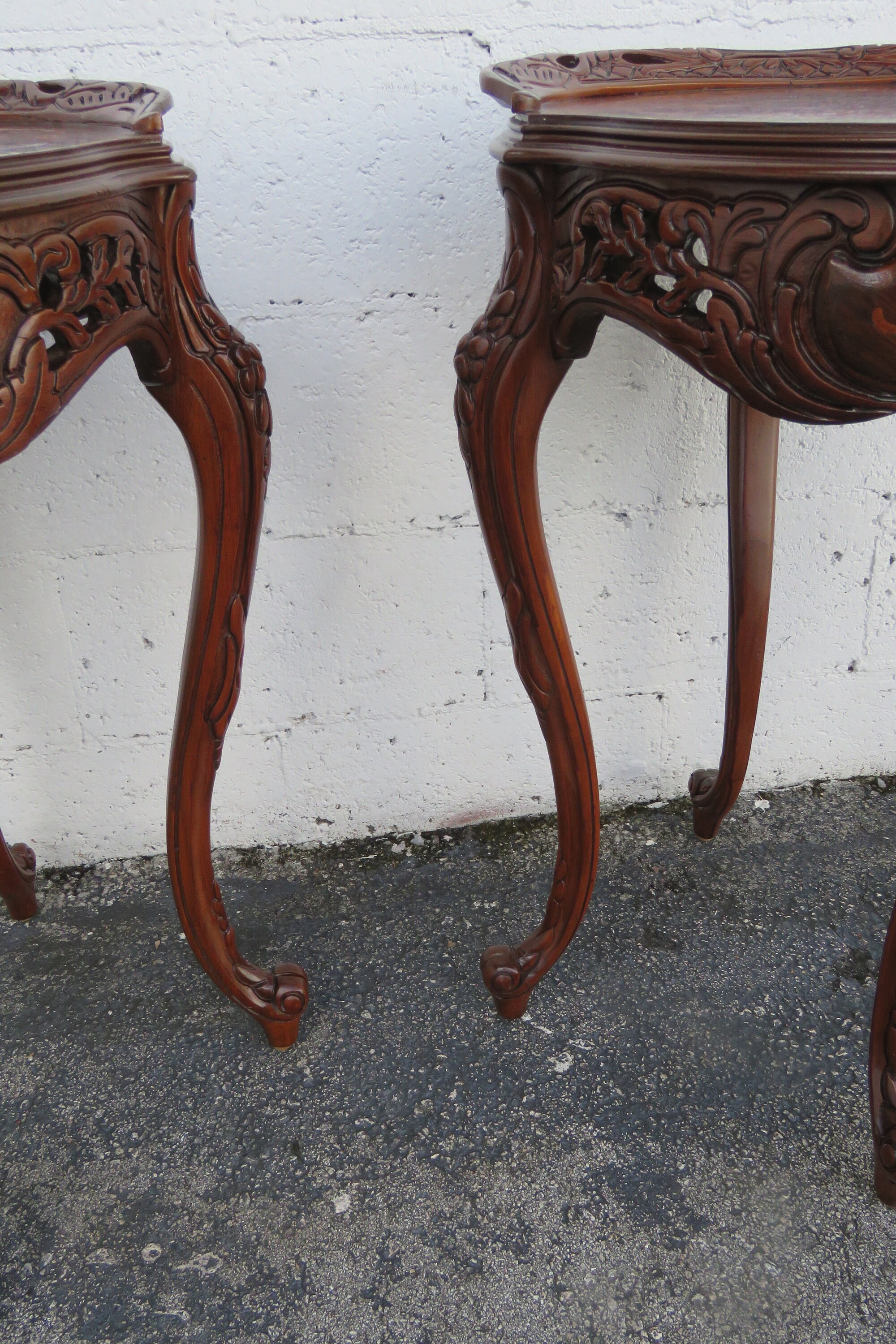 French Early 1900s Hand Carved Inlay Side End Tables a Pair - Etsy