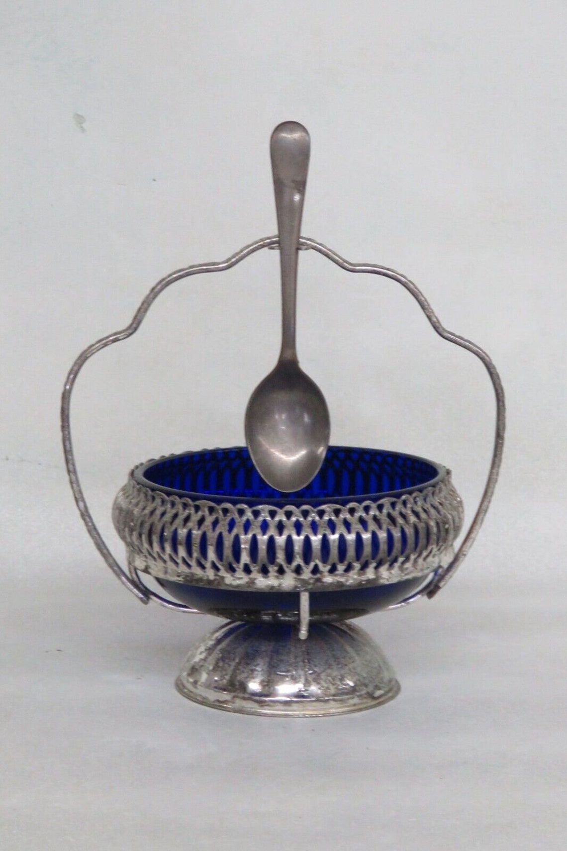 Mayell and Co Queen Anne Silver Plated Blue Jam Sugar Bowl Dish and ...